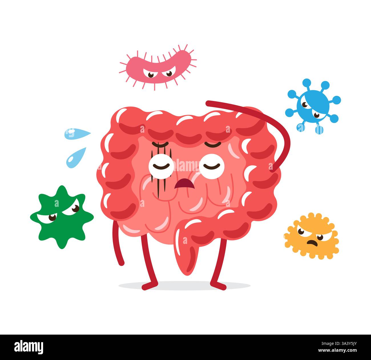 Gastroenteritis . Intestine cartoon character with bacterial cell ...