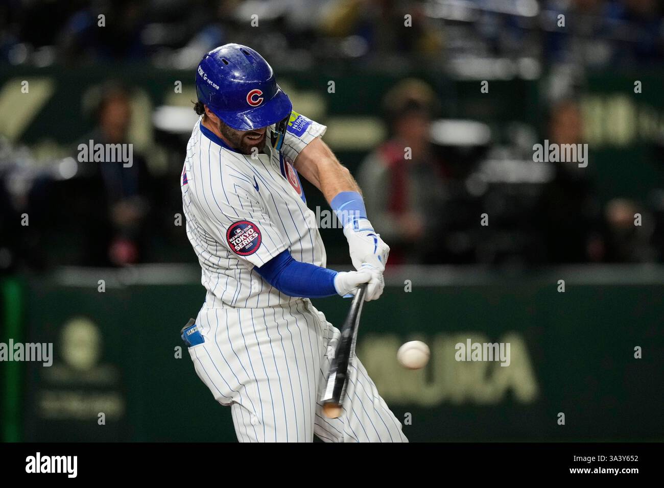 Chicago Cubs' Dansby Swanson connects for a single in the first inning ...