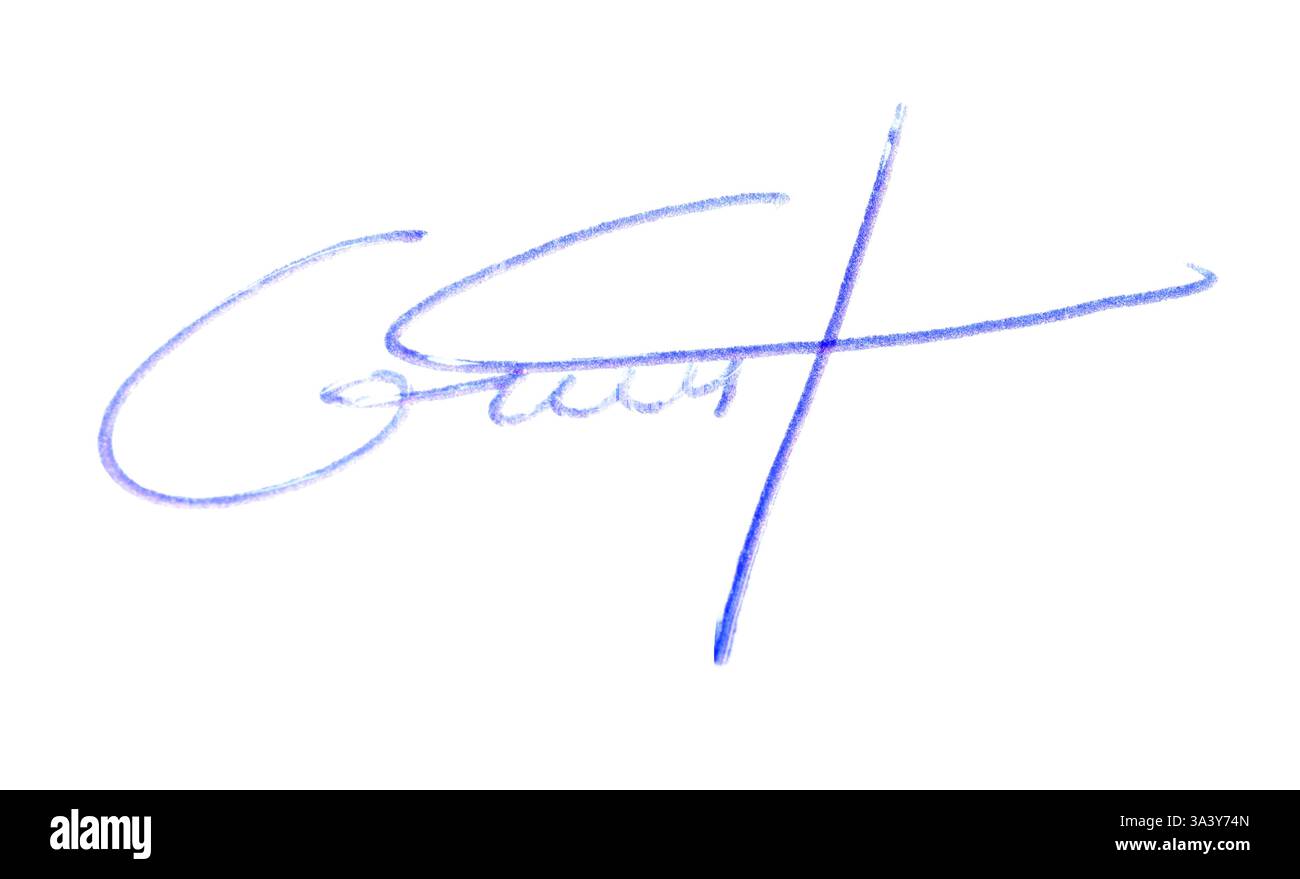 Beautiful signature made with pen isolated on white, top view Stock ...