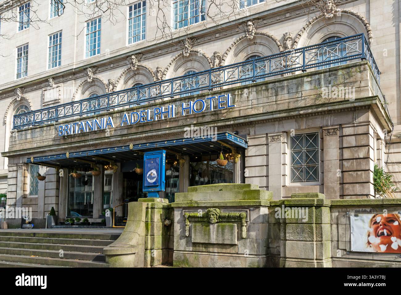 Historic frontage of Britannia Adelphi Hotel, city centre of Liverpool ...