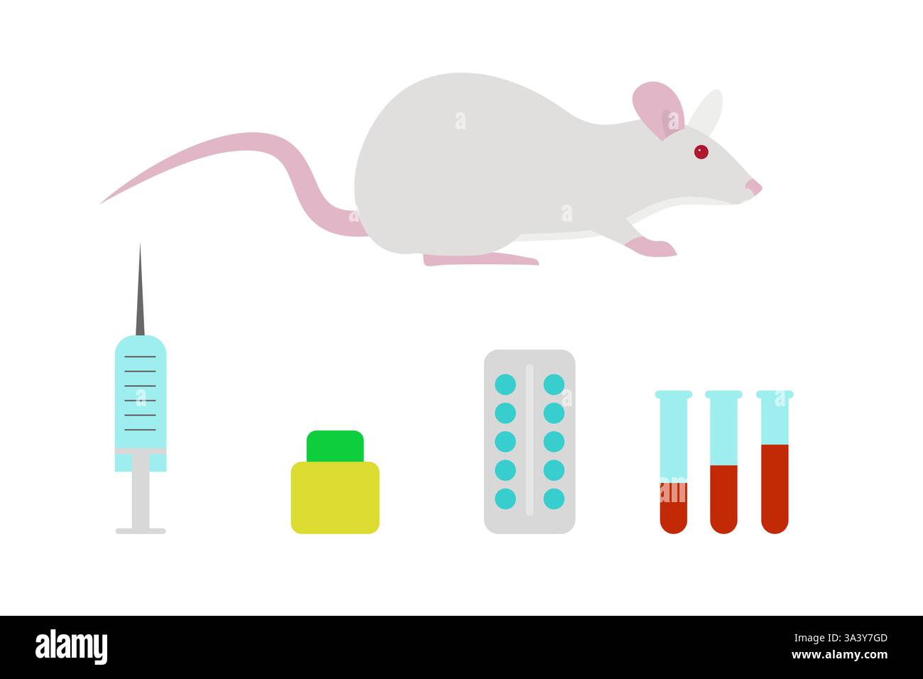 Laboratory mouse, medical experiments, syringe, pills and test tubes ...