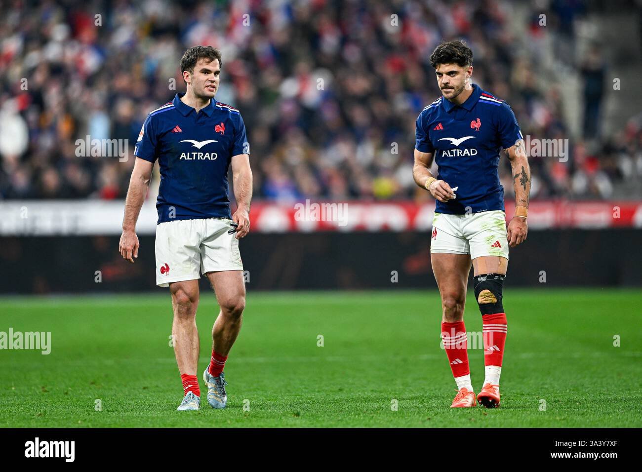 Damian Penaud and Romain Ntamack during the 6 or Six Nations Championship rugby match XV de ...