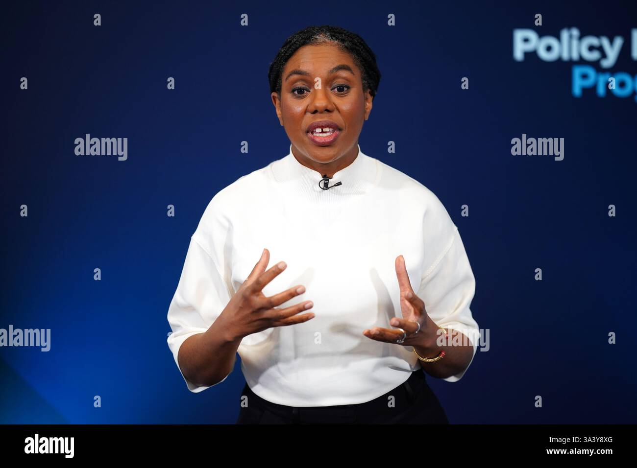 Conservative Party leader Kemi Badenoch at the launch of a "policy ...