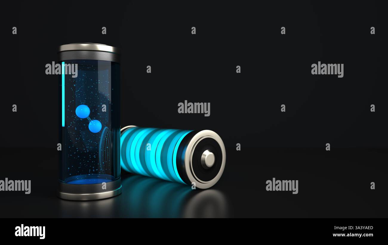 3D illustration H2 Battery Level High technology H2 Hydrogen battery ...