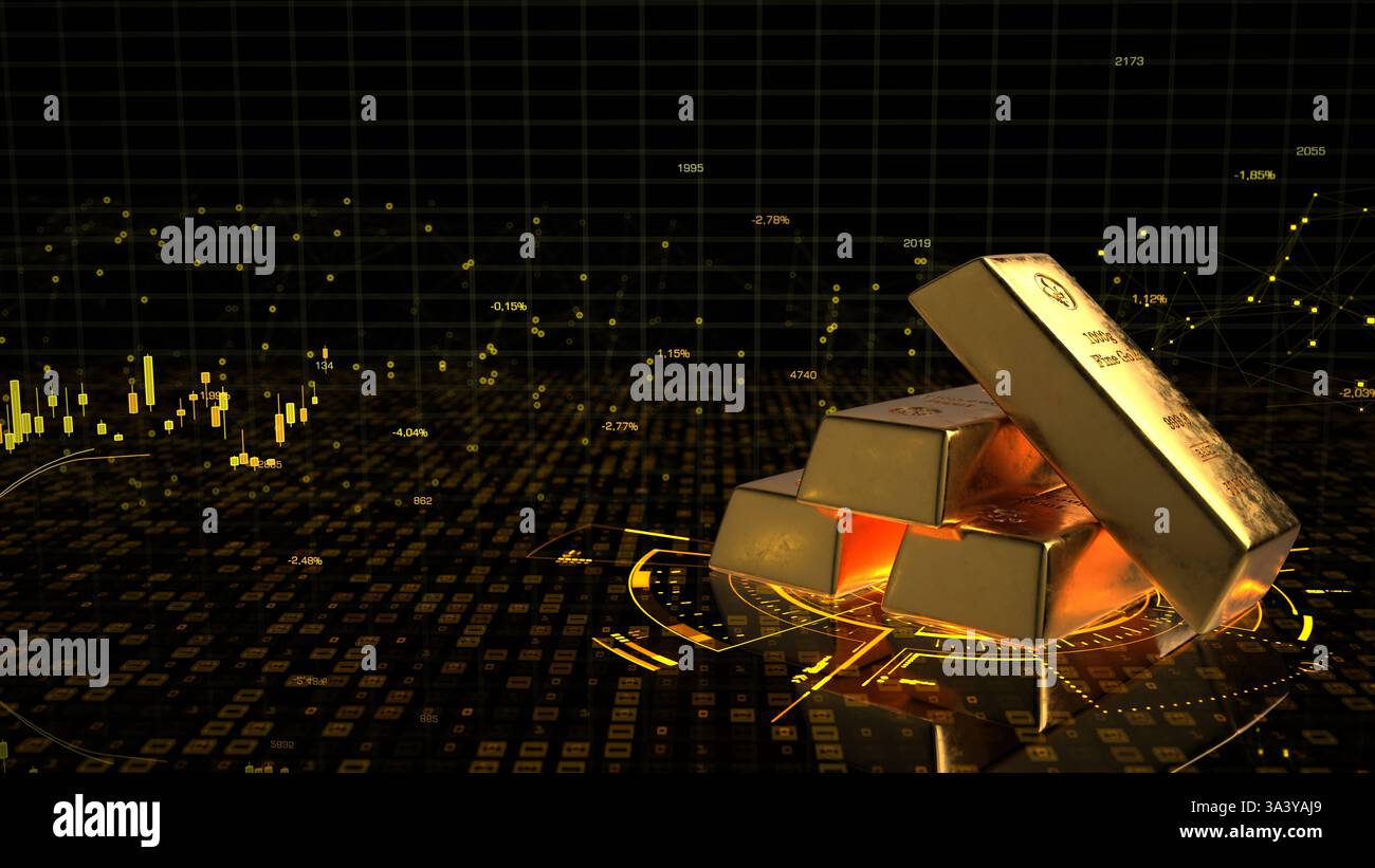 Gold Commodity Trading Stocks Candlestick Chart. 3D illustration A 3D ...