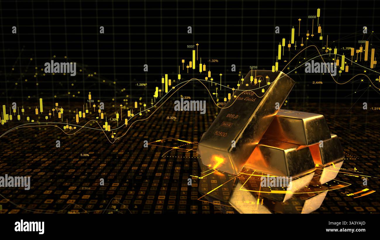 Gold Commodity Trading Stocks Candlestick Chart. 3D illustration A 3D ...