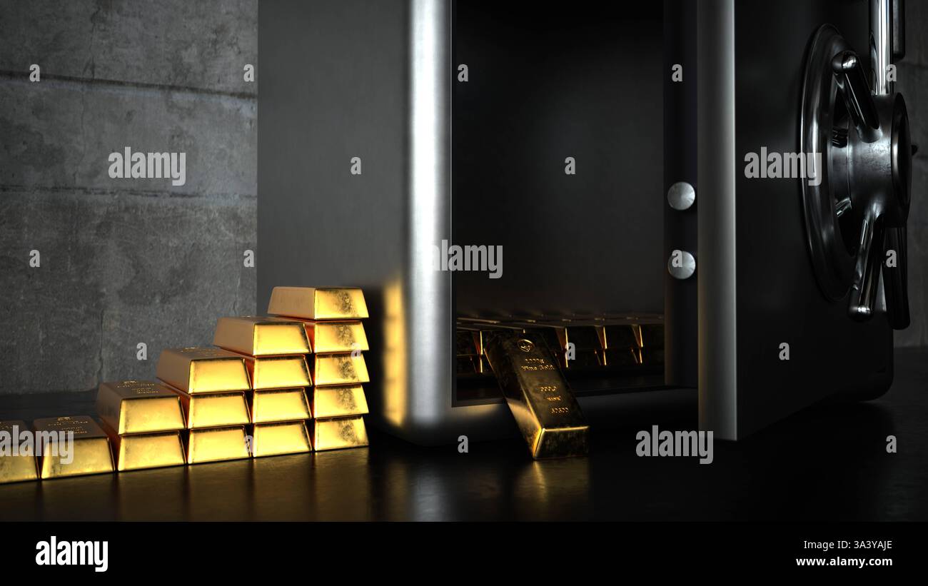 Fine Gold Growth Chart Safe. 3D illustration. A 3D illustration of ...