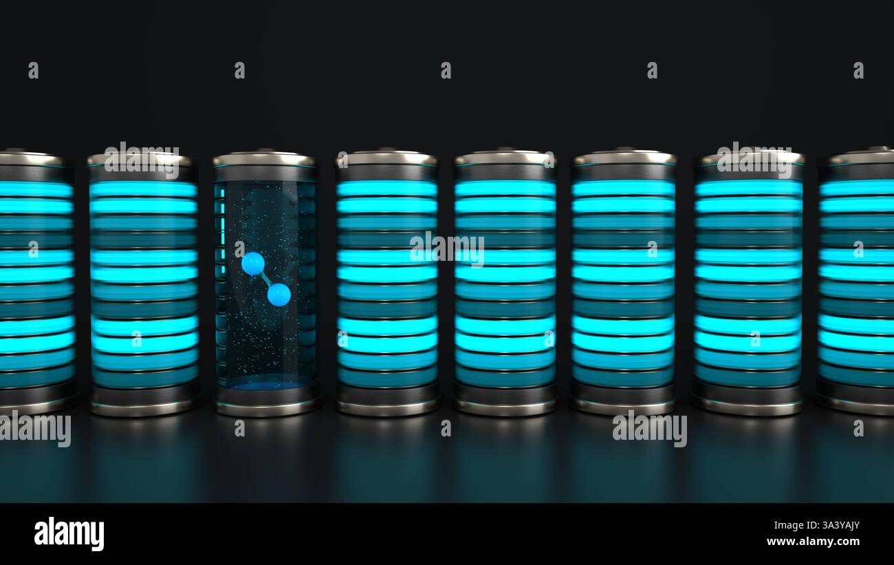 3D illustration H2 Battery Level High technology H2 Hydrogen battery ...