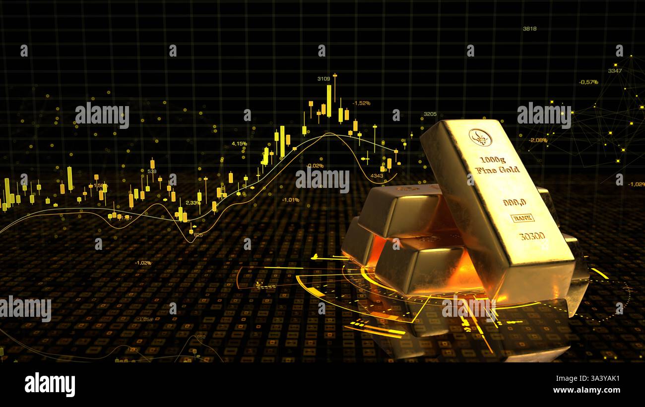 Gold Commodity Trading Stocks Candlestick Chart. 3D illustration A 3D ...
