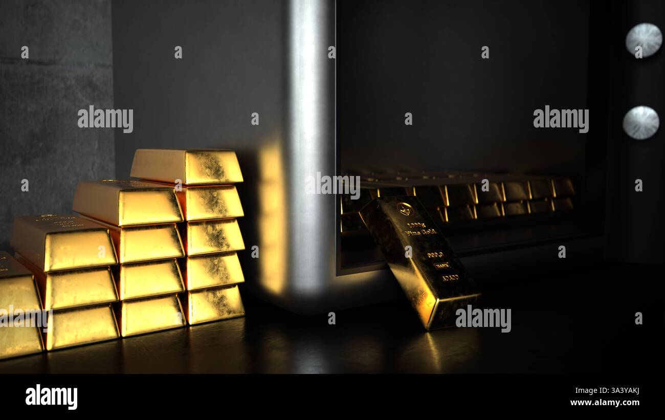 Fine Gold Growth Chart Safe. 3D illustration. A 3D illustration of ...