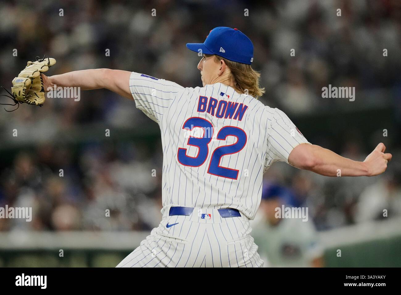 Chicago Cubs relief pitcher Ben Brown throws to the Los Angeles Dodgers ...