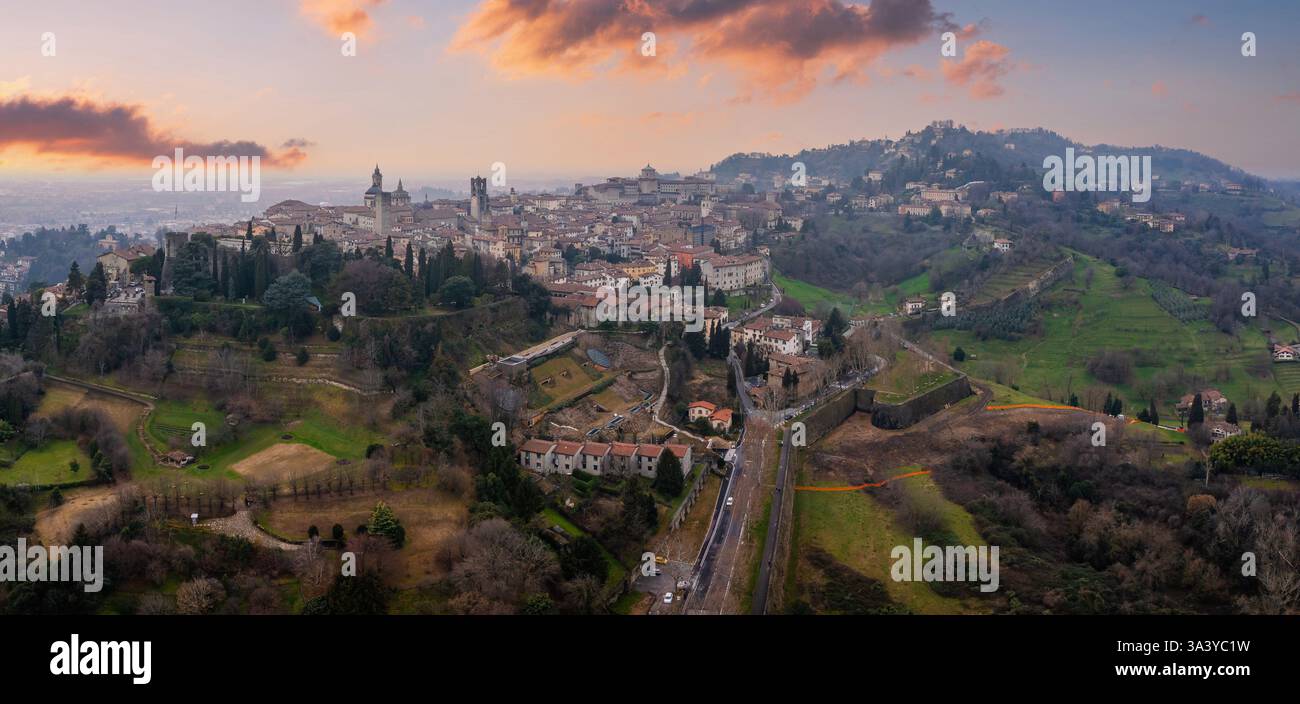 Historic Citta Alta of Bergamo, Italy, at Sunset with Venetian Walls ...