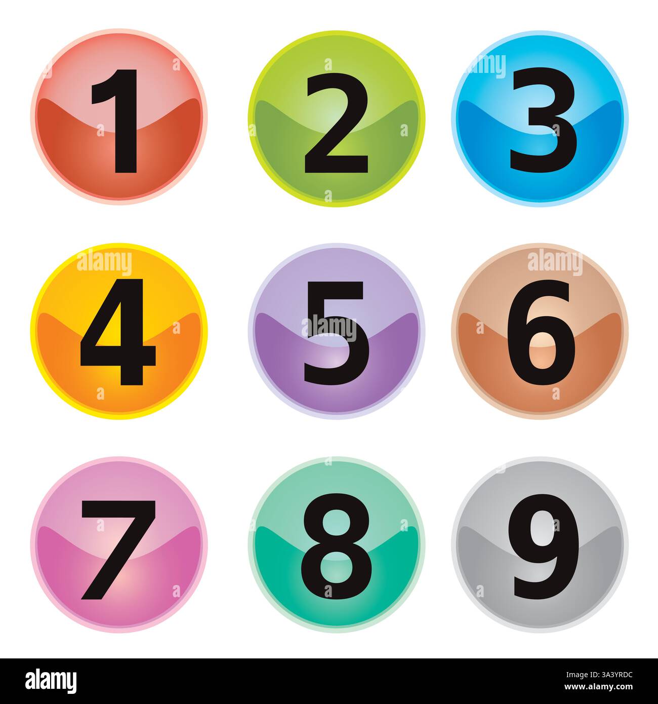 Set of Icons and Logo Elements Numbers Digits 1 to 9, Multicolored ...