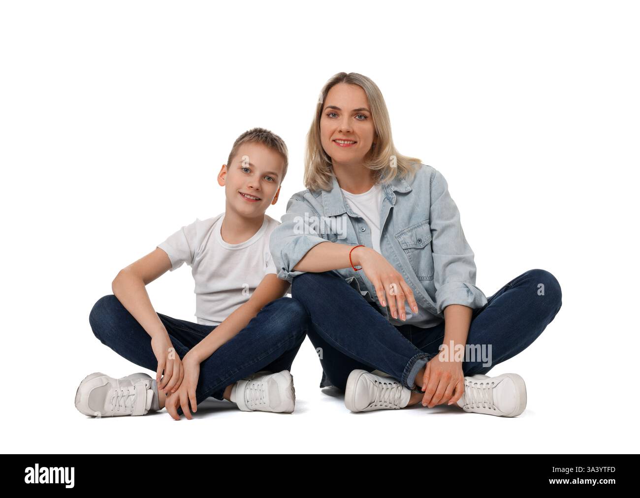 Happy mother and son on white background Stock Photo - Alamy