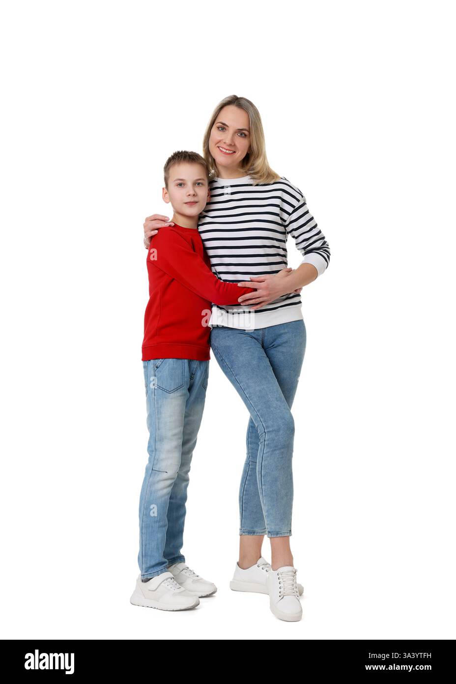 Happy mother and son on white background Stock Photo - Alamy