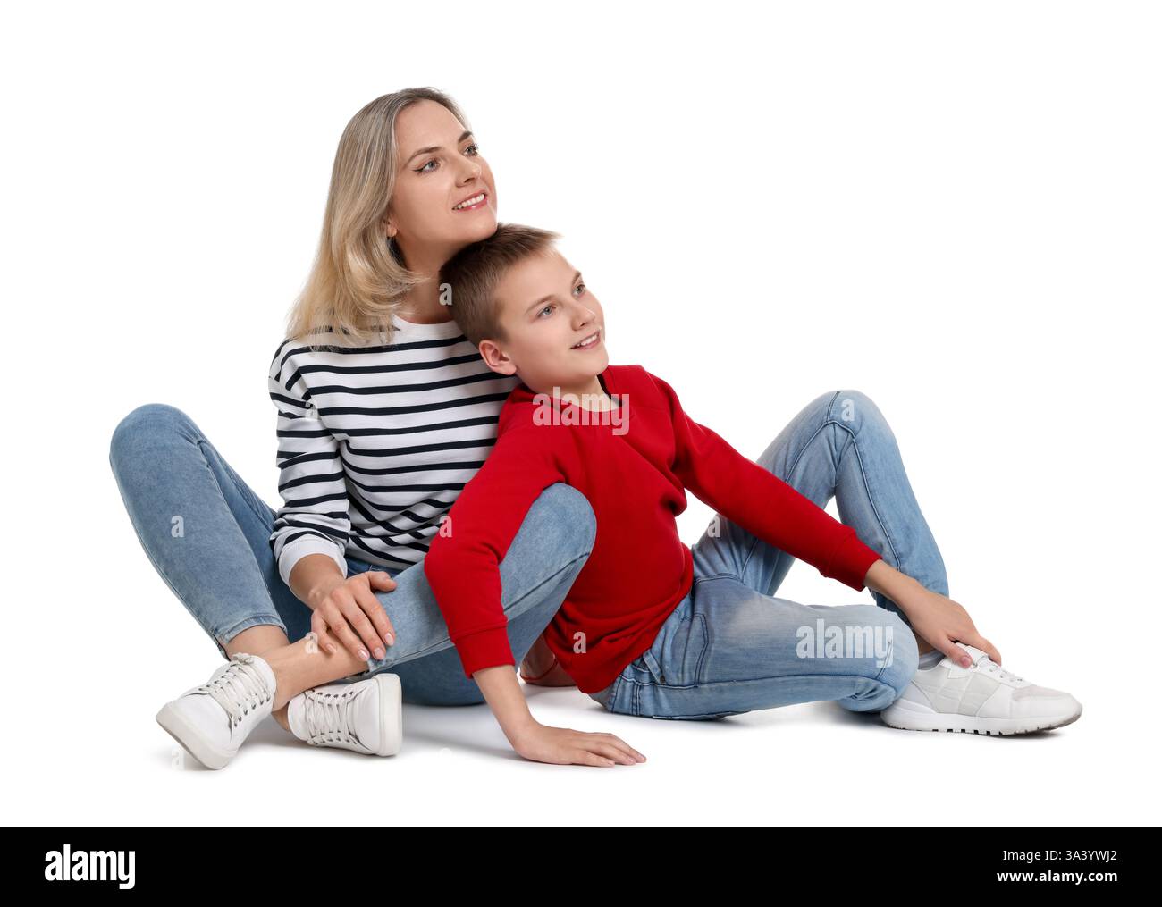 Happy mother and son on white background Stock Photo - Alamy