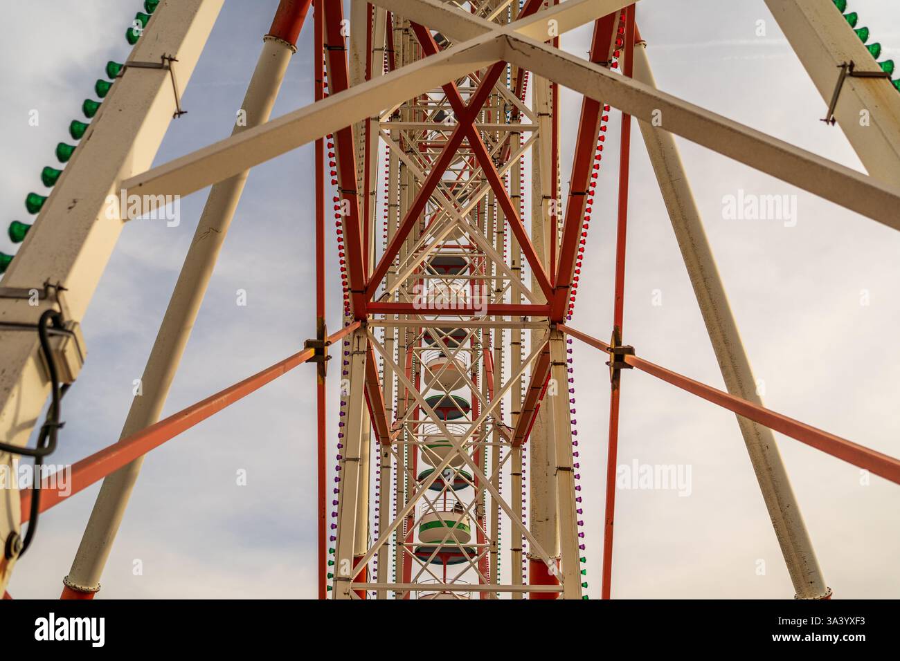 Ferris wheel metal structure from below, amusement park ride, geometric ...