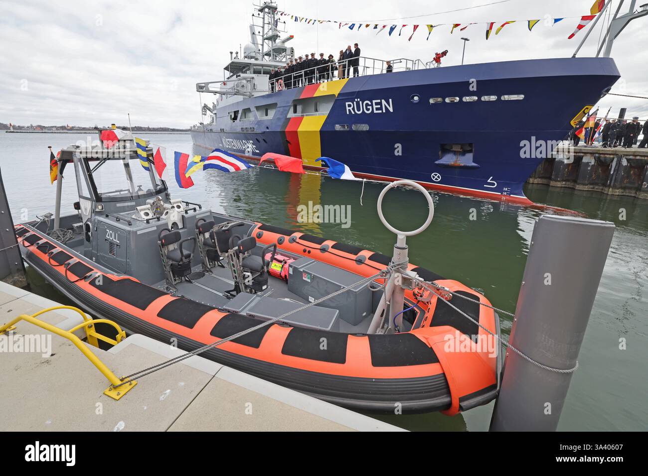 Stralsund, Germany. 18th Mar, 2025. The new customs vessel "Rügen" is ...