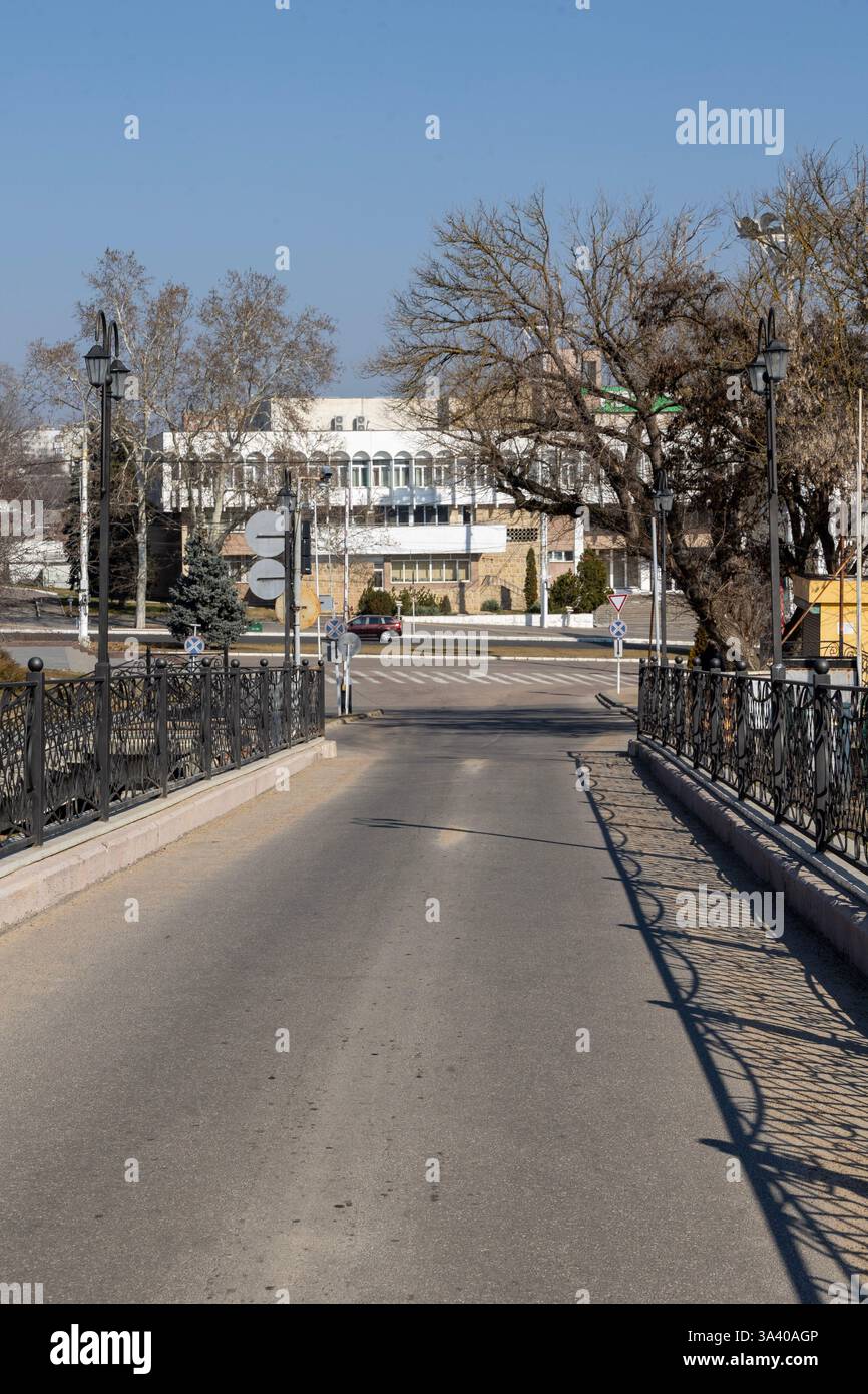bridge over the Dniester River in the city of Tiraspol in Transnistria ...