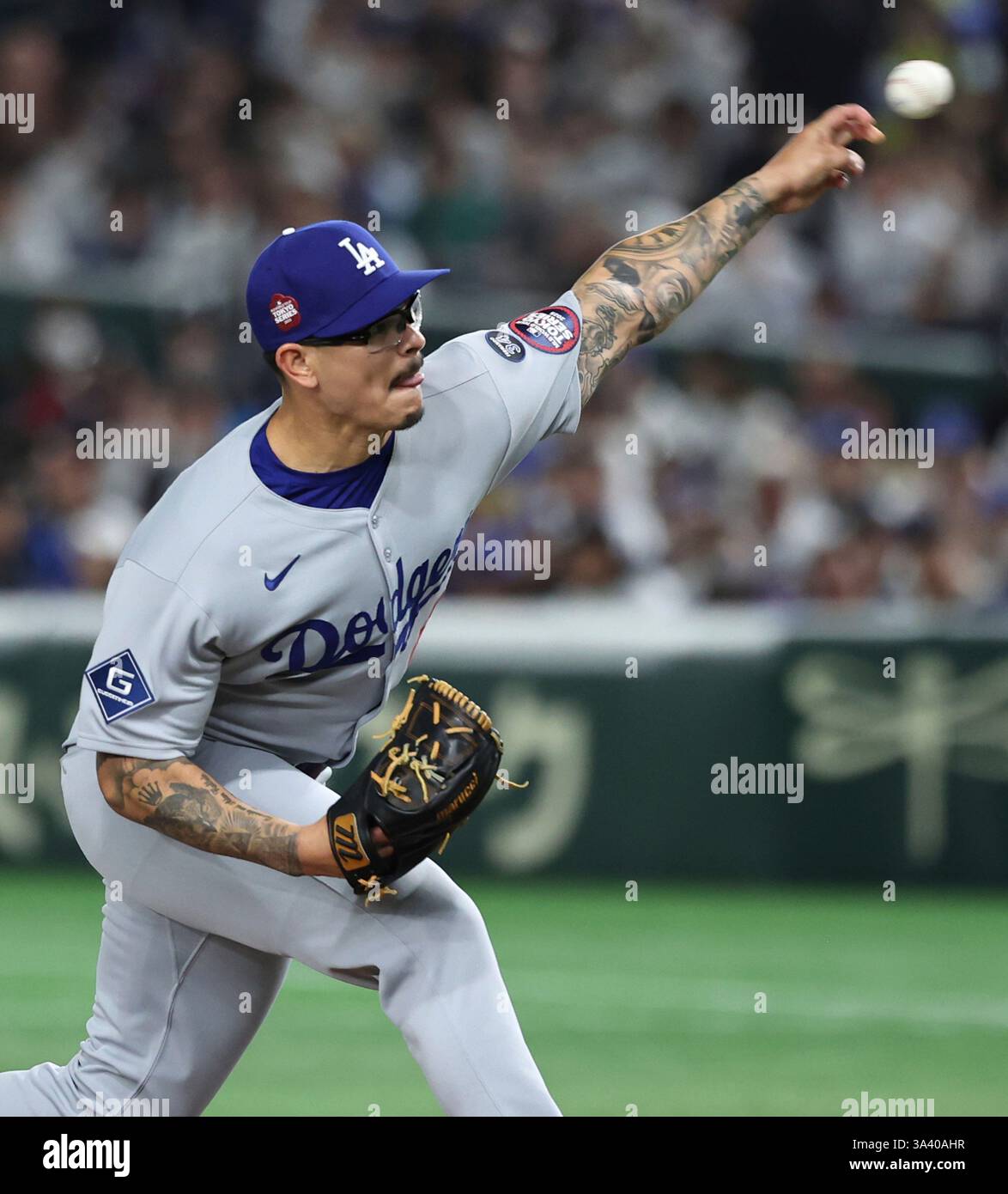 Anthony Banda of Los Angeles Dodgers throws a ball as middle reliever ...