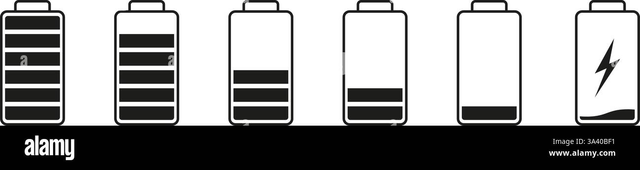 Battery Level Indicator Solid Icon Set. Charging And Energy Status ...