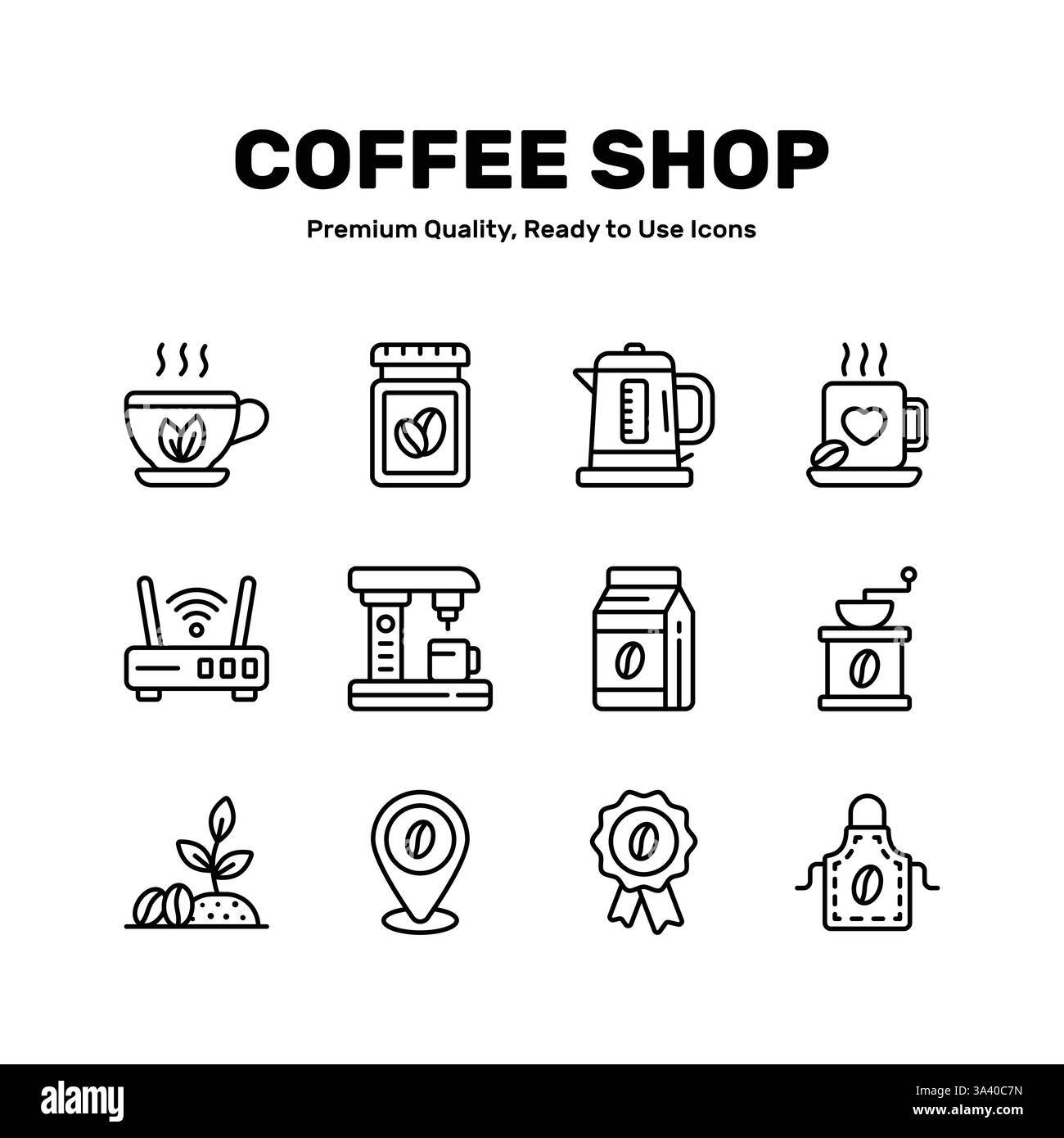 Check out this creative coffee shop icons set in editable style Stock ...