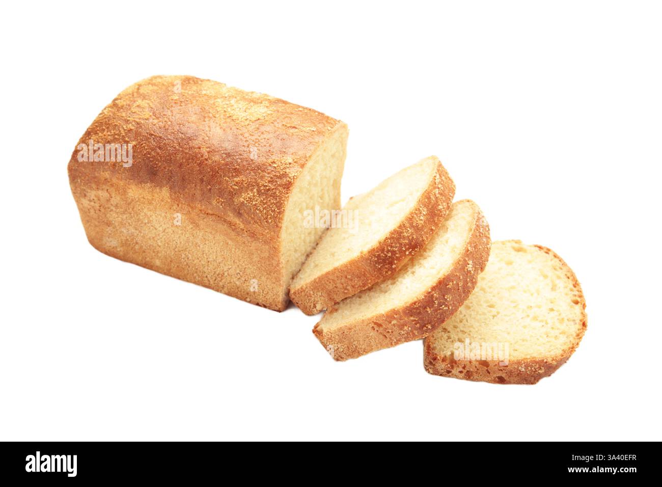 Freshly baked homemade whole grain bread isolated on white background ...