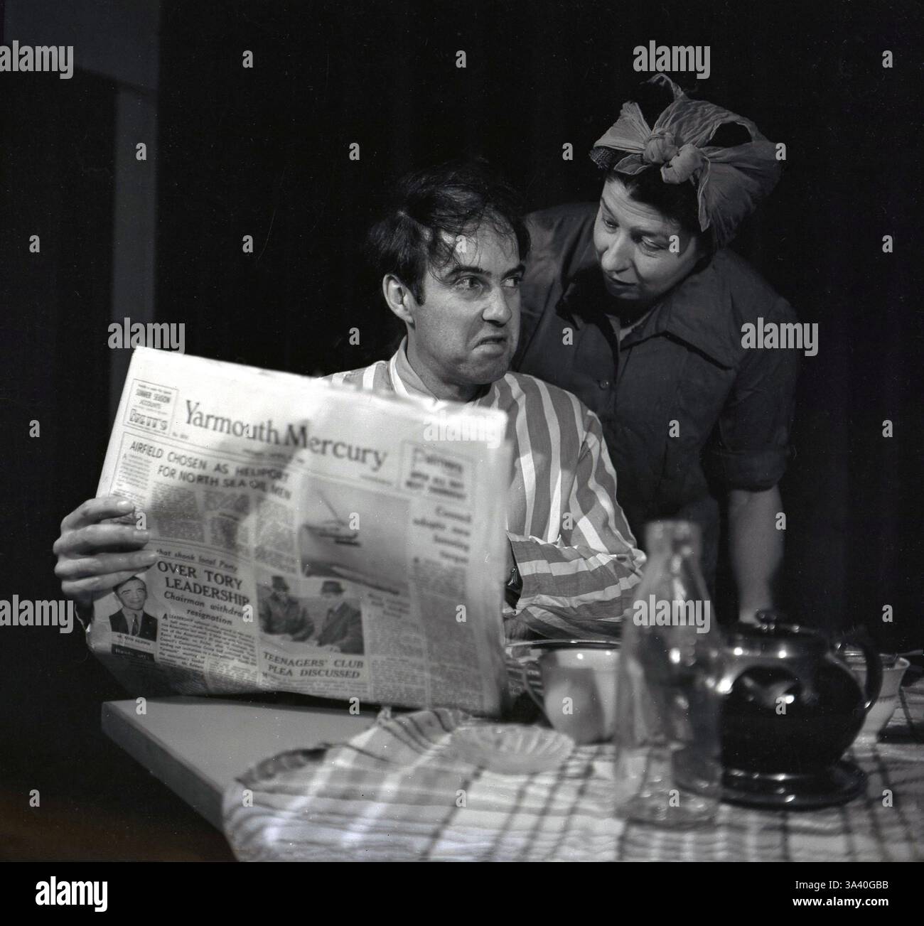 1965, historical, two actors on stage in The Birthday Party by Harold ...