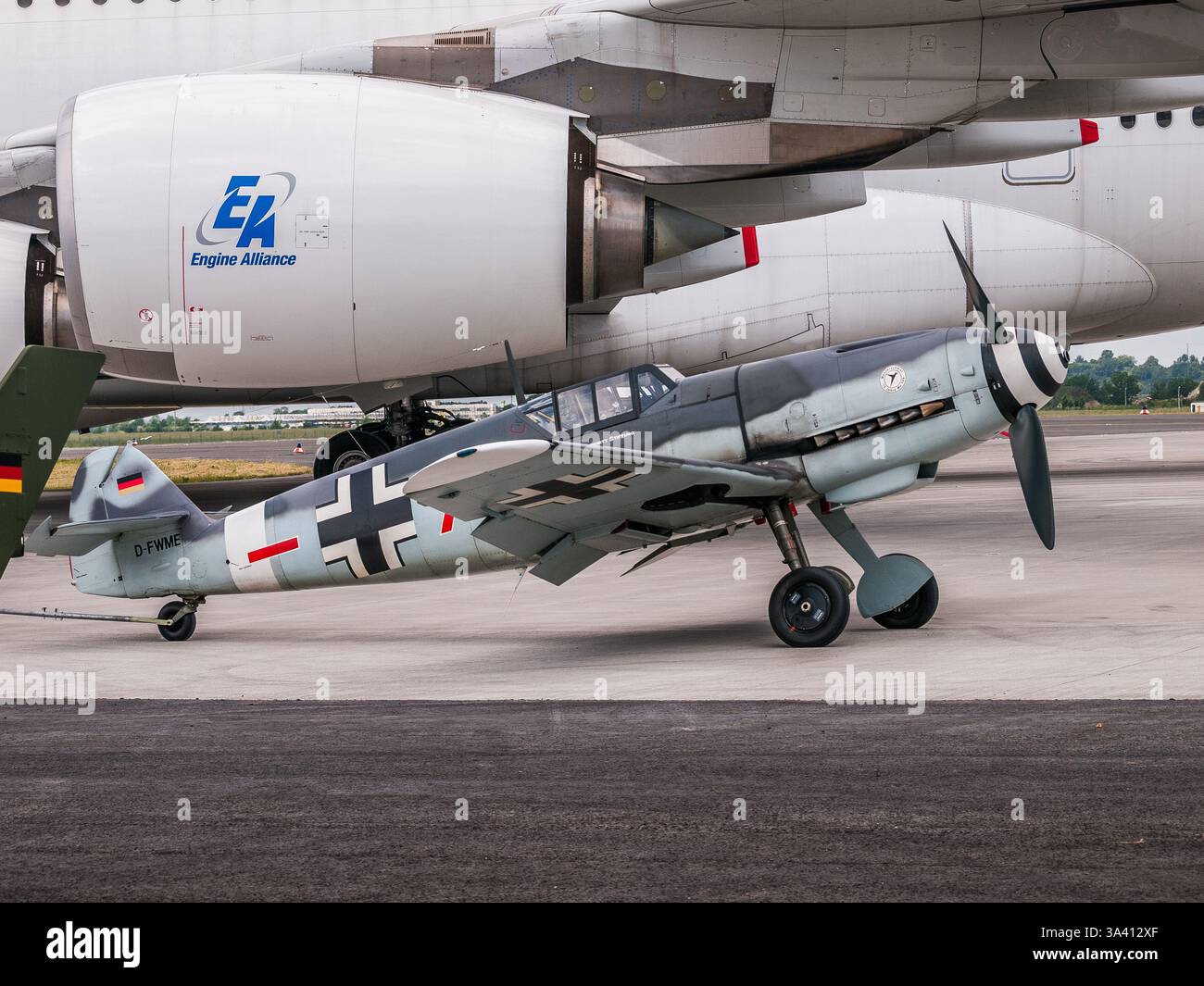 Berlin, Germany - June.10.2010: Airbus A380-800 and Messerschmitt Bf ...