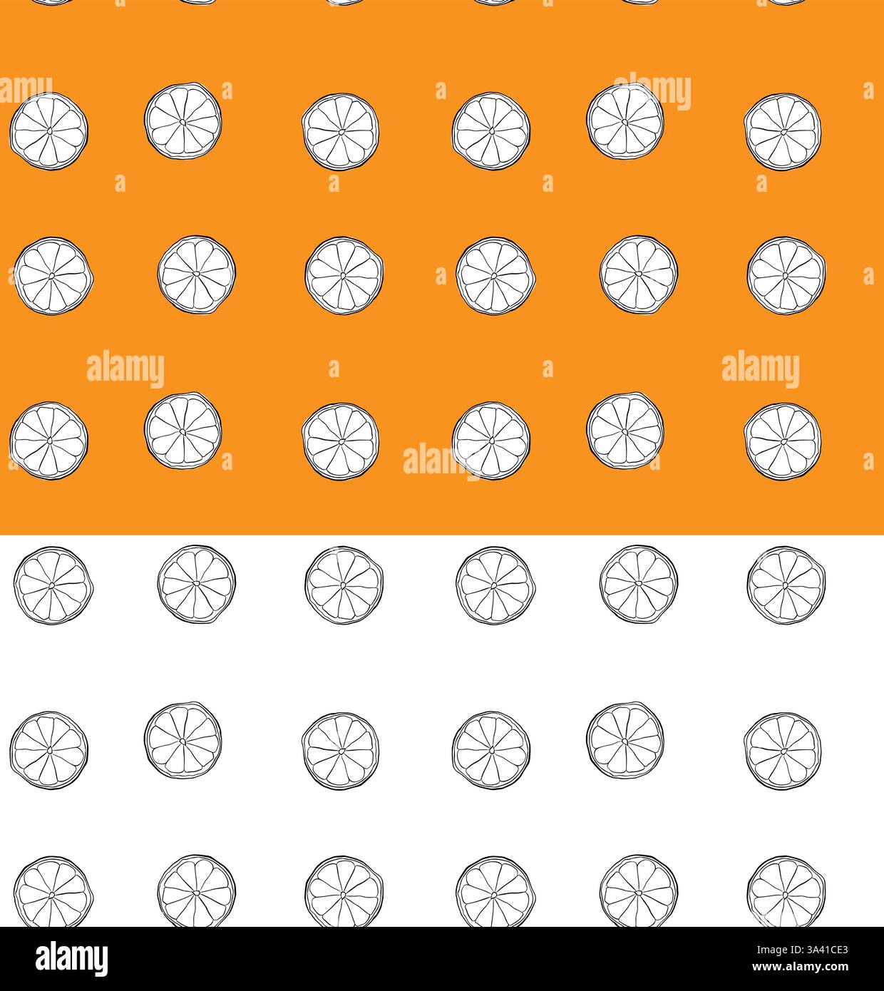 lemon Citric orange slices seamless pattern. Graphic line ink black and ...