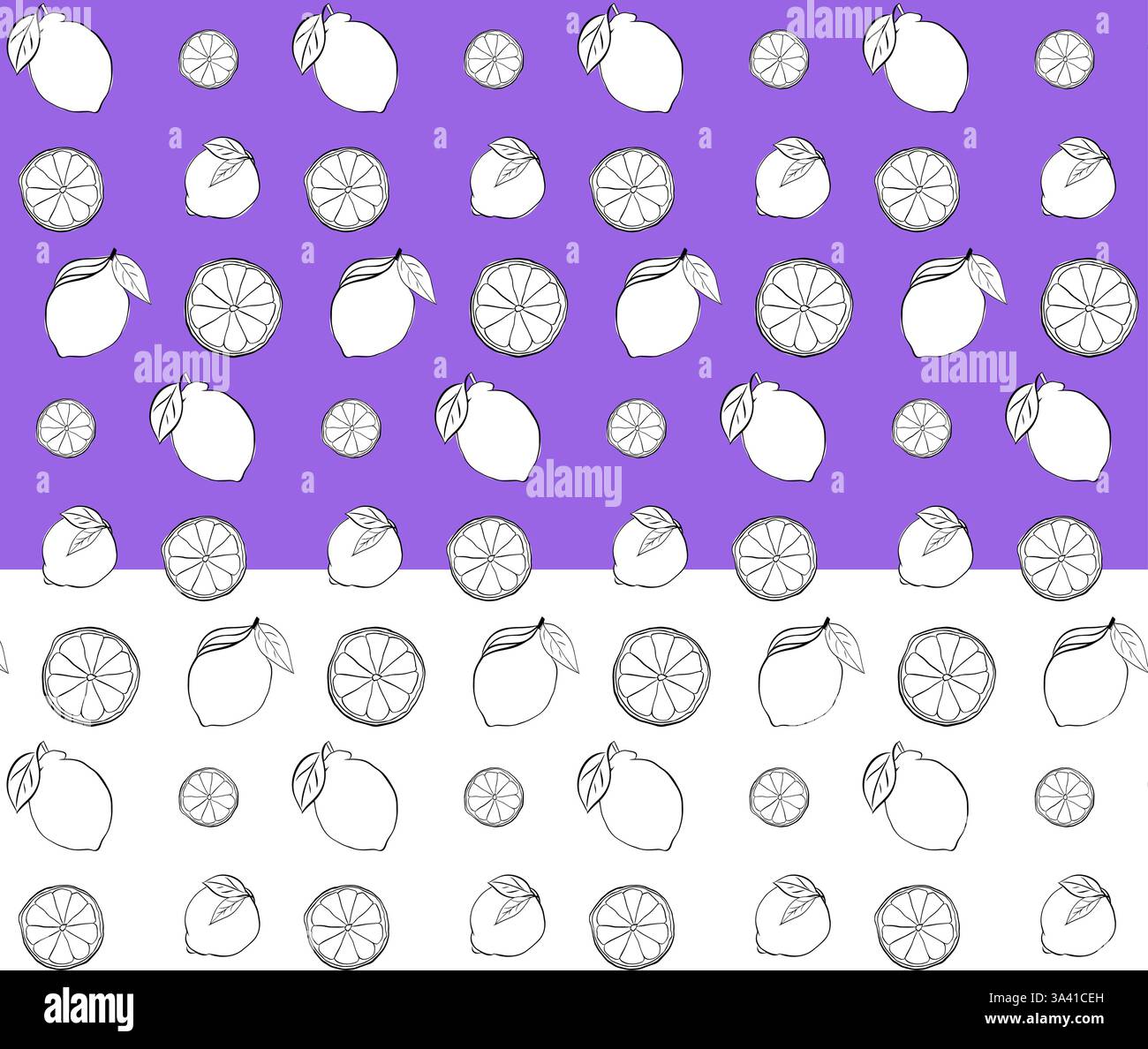 Lemons citric whole and cut with leaves seamless pattern. Vector ...