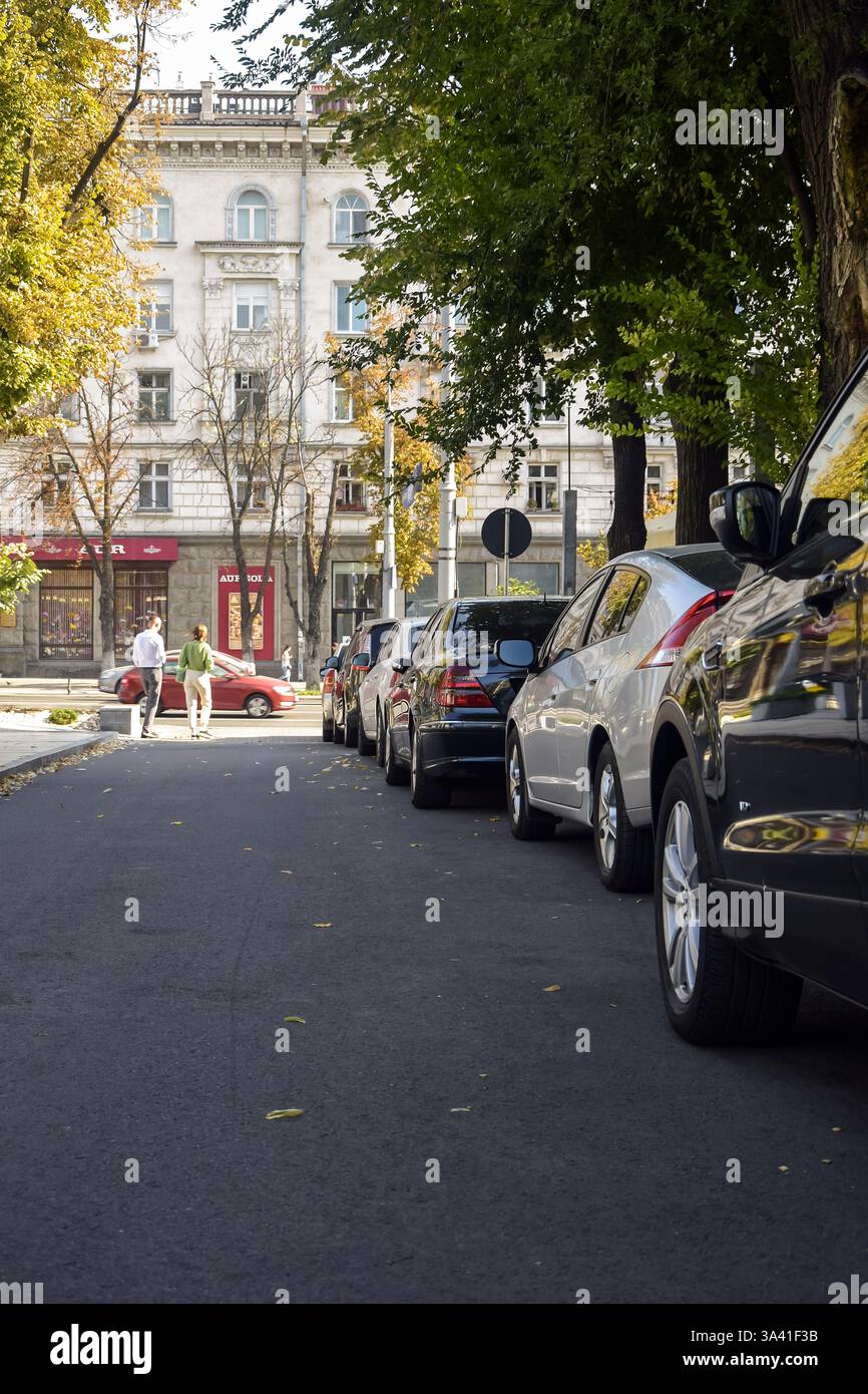 Chisinau, Moldova - September 16, 2022: Parked cars on the street of an ...