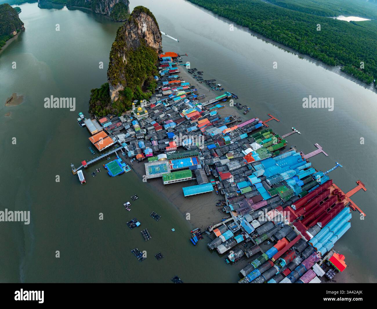 Aerial view of Panyee island in Phang Nga Thailand,Wide angle landscape ...