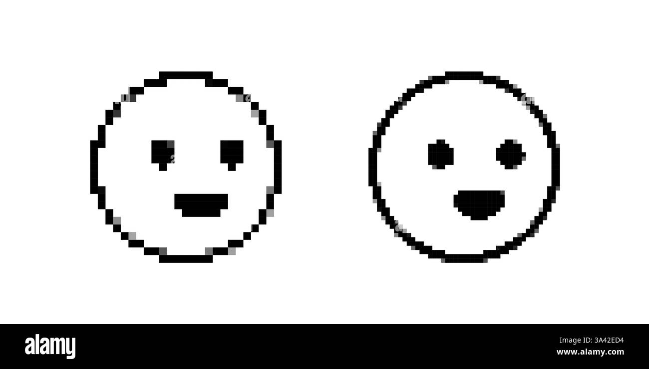 Smiley faces in pixel art style with simple features and bold outlines ...