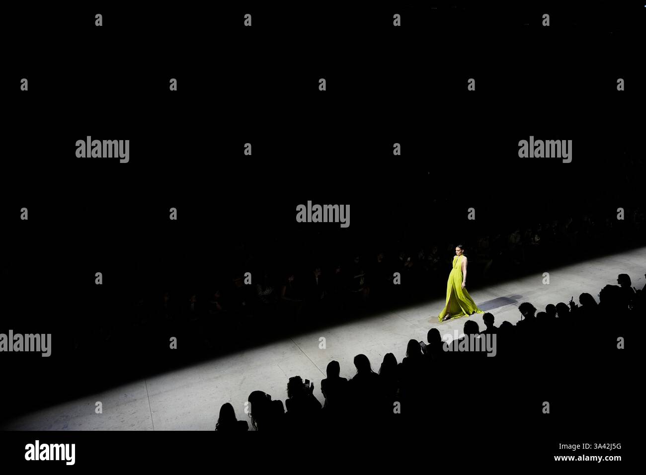 A model wears a creation by US designer Pia Lindsay on a runway at ...