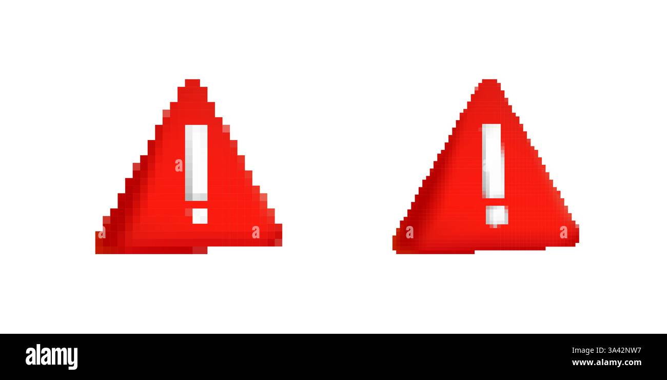 Two red warning triangles with exclamation marks indicating alert or ...
