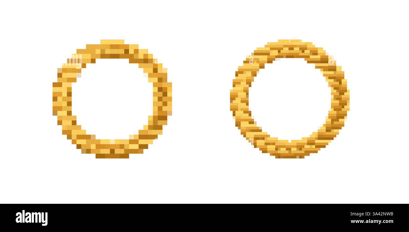 Pixel art style golden rings depicting unique textures with detailed ...