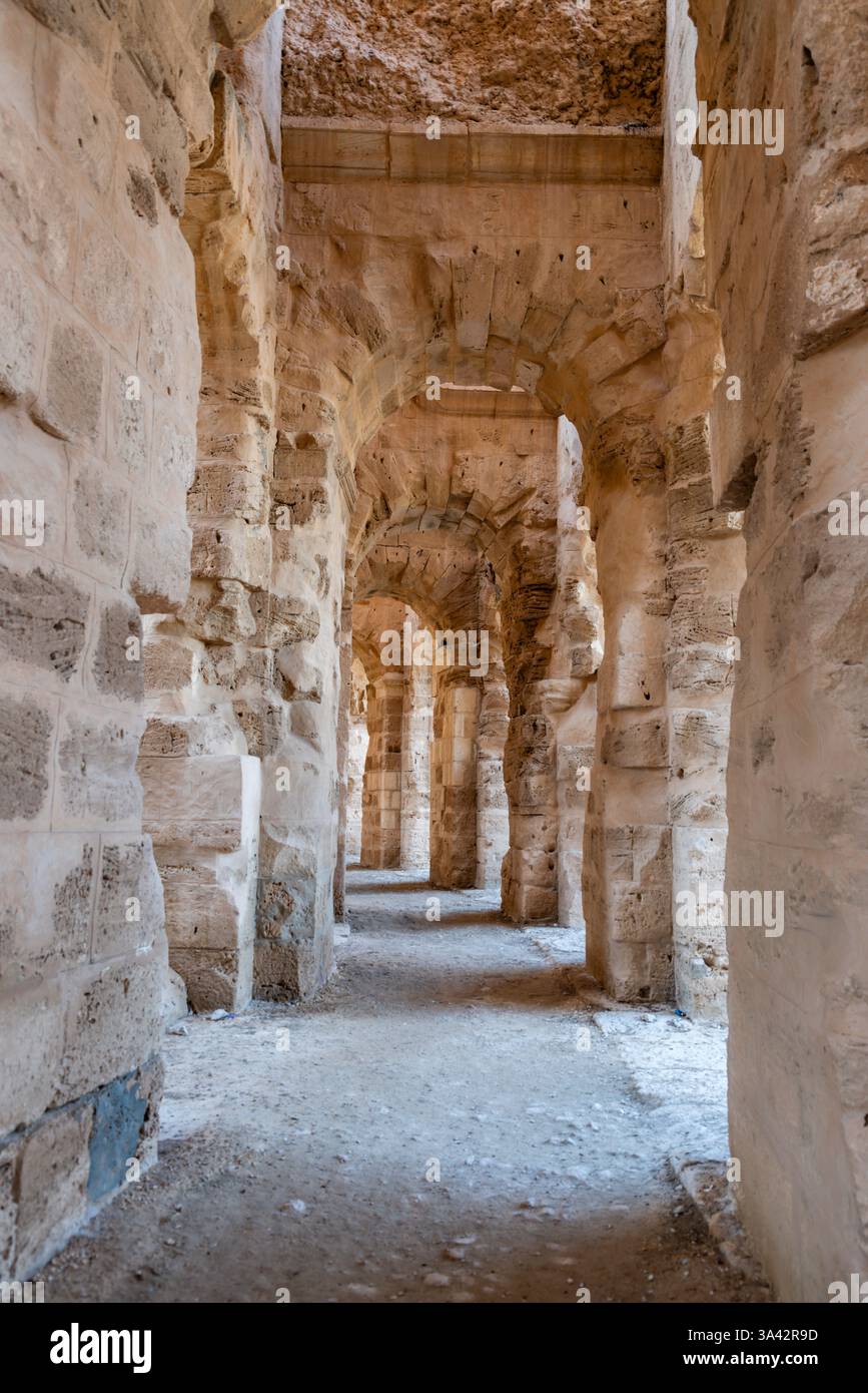Corridor inside the Roman ampitheatre in el-Jem, Tunisia Stock Photo ...