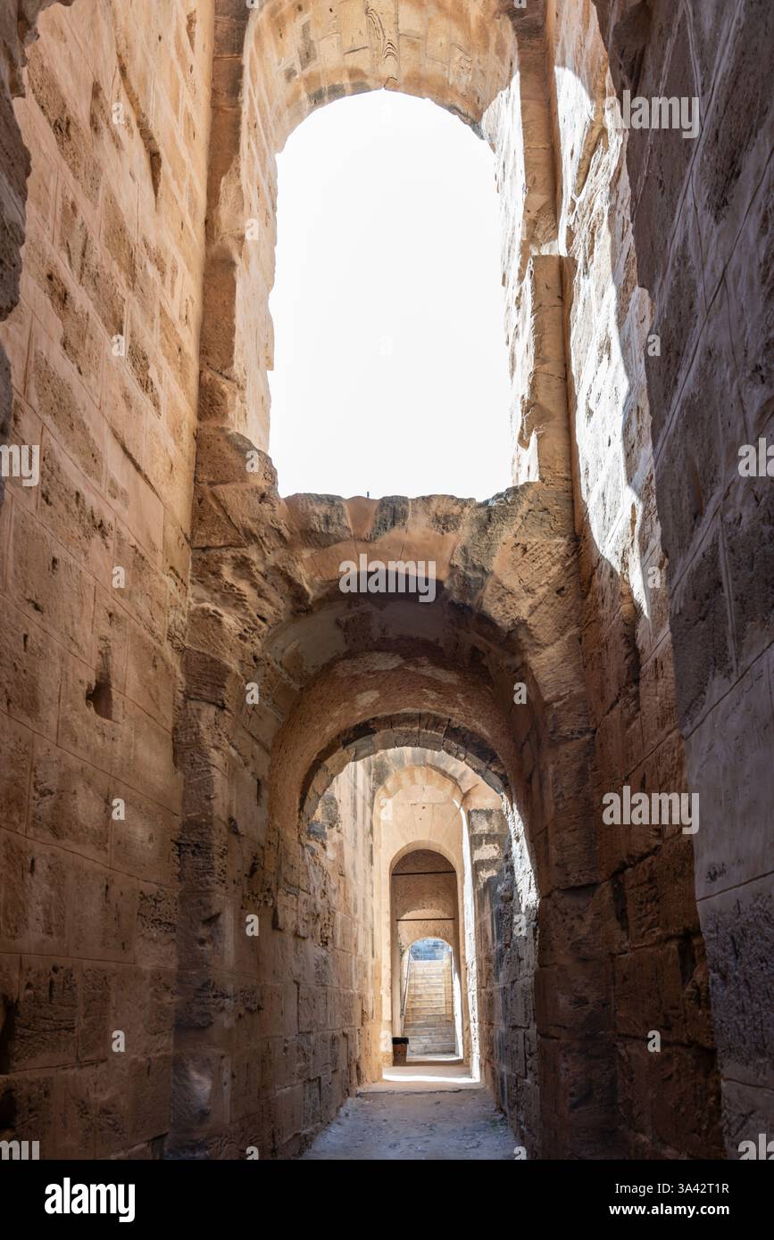 Corridor inside the Roman ampitheatre in el-Jem, Tunisia Stock Photo ...