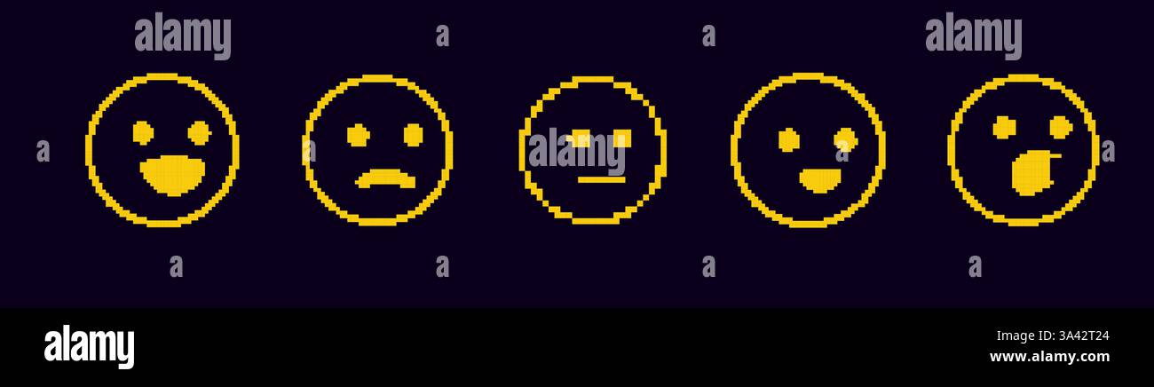 Series of pixel art emoji faces expressing different emotions in a ...