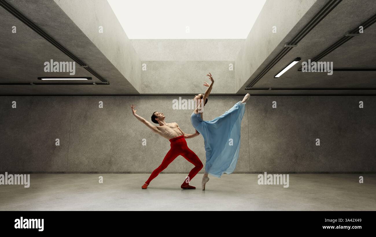 Handmade collage. Man and woman, ballet dancers performing his ...