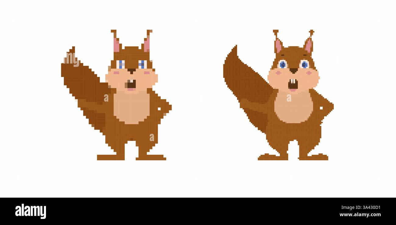 Pixel art squirrels with big tails standing with hands on hips facing ...