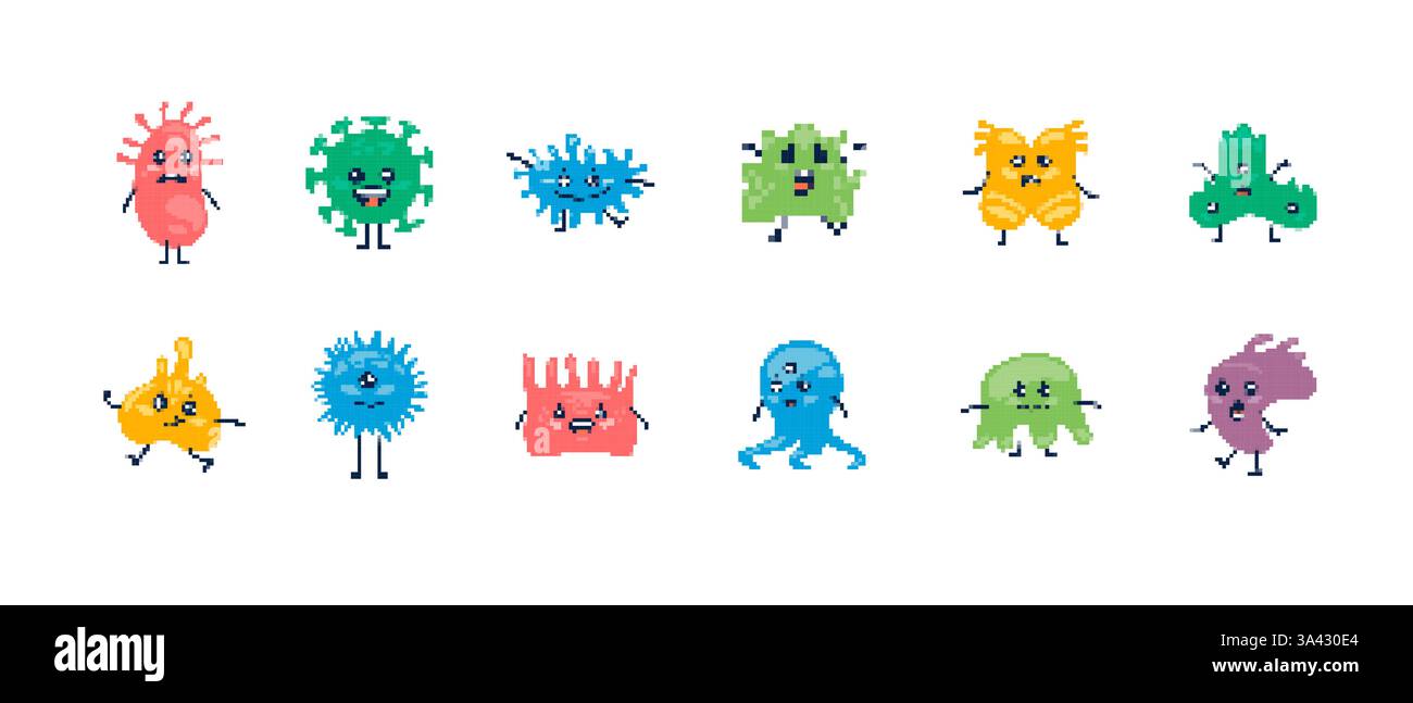 Colorful pixel art monsters with unique shapes and features in a fun ...