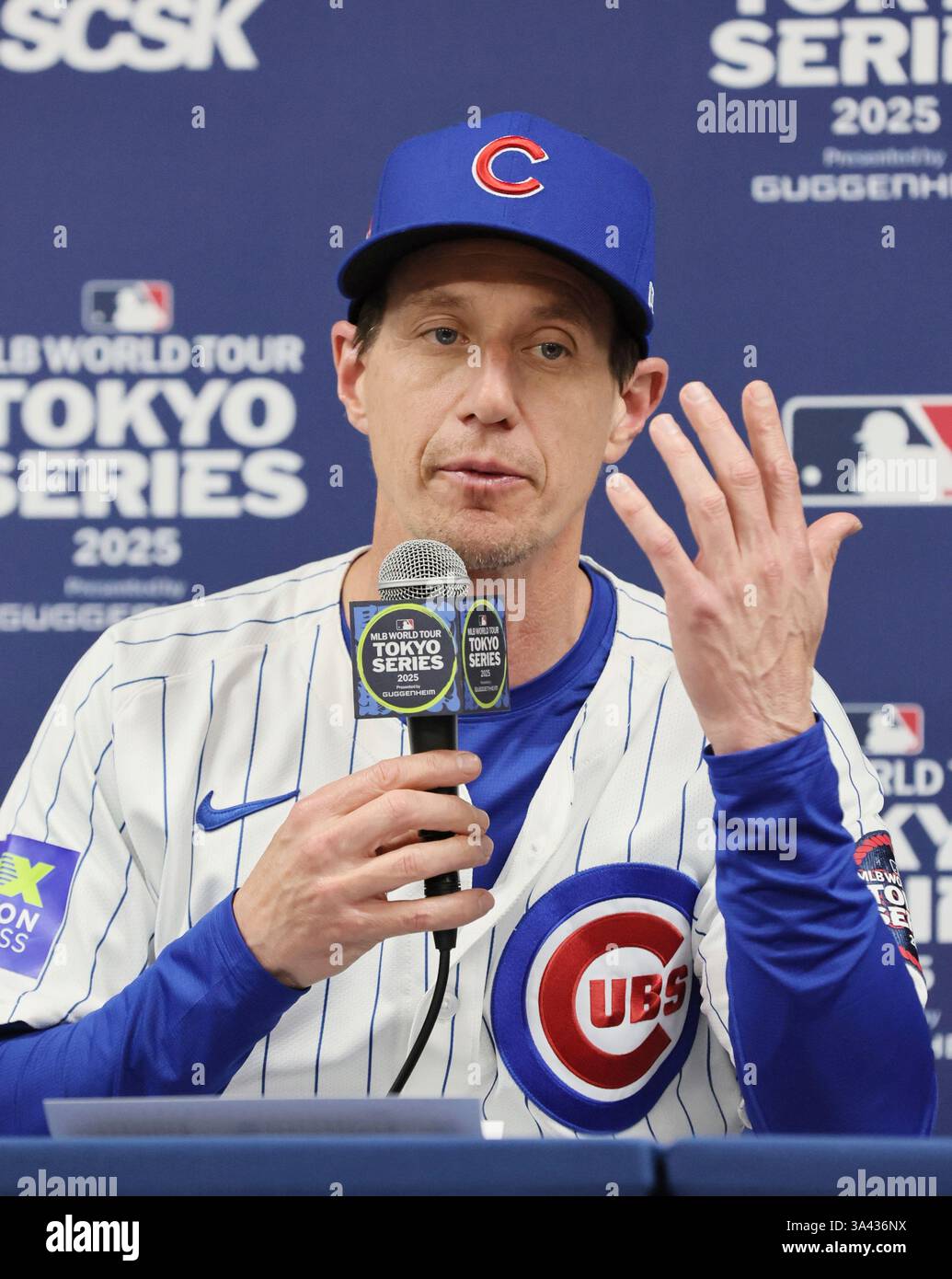 Chicago Cubs manager Craig Counsell speaks to the media after the team ...
