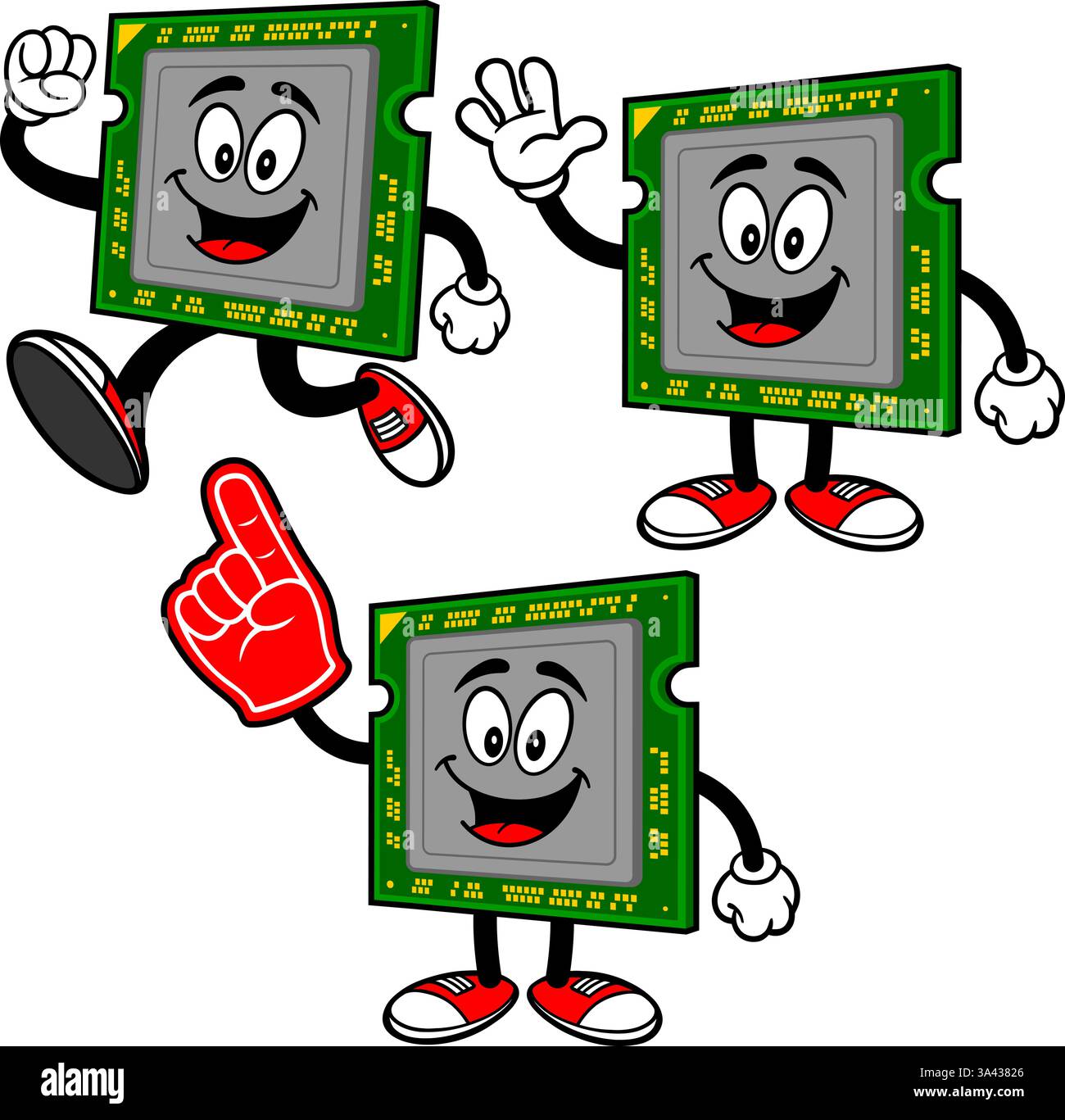 Computer Chip Character Set, Hand Drawn illustrations, Isolated On ...