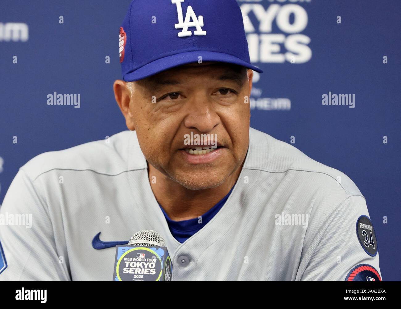 Los Angeles Dodgers manager Dave Roberts speaks to the media after the ...