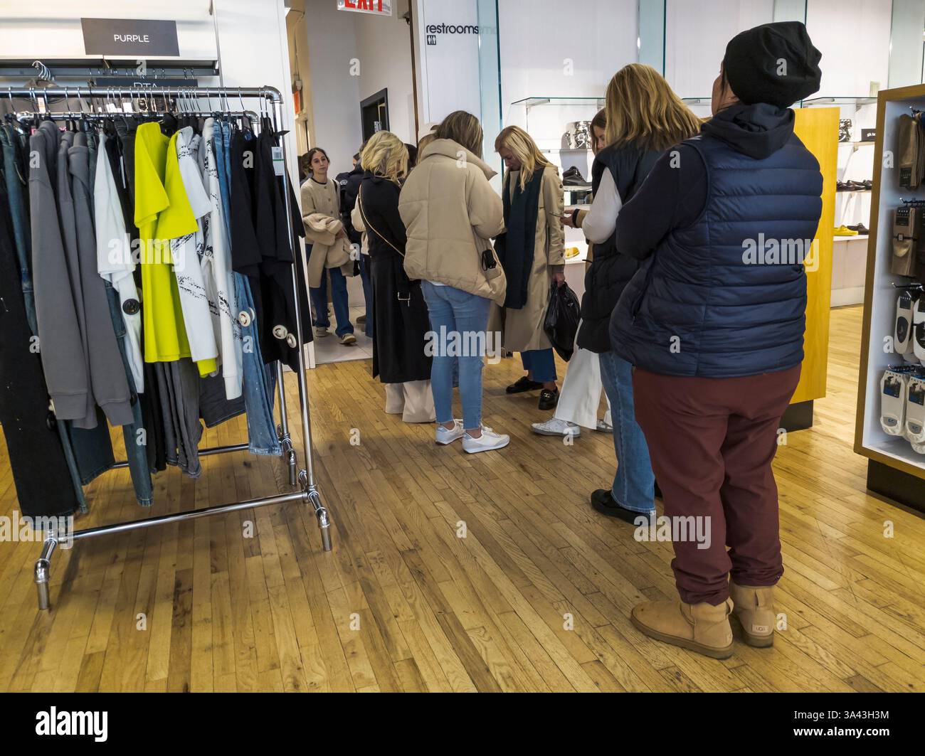 Long line of women waiting to use the restroom in the Bloomingdale’s ...