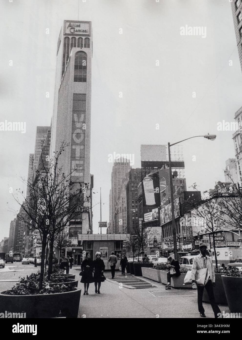 Vote sign on Allied Chemical Building in Times Square in New York circa ...