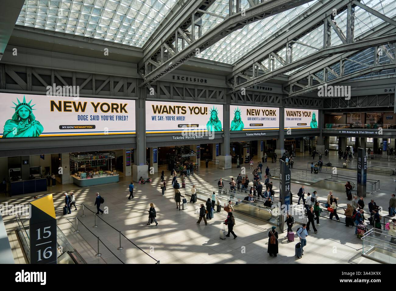 Advertising in the Moynihan Train Hall in New York on Tuesday, March 11 ...