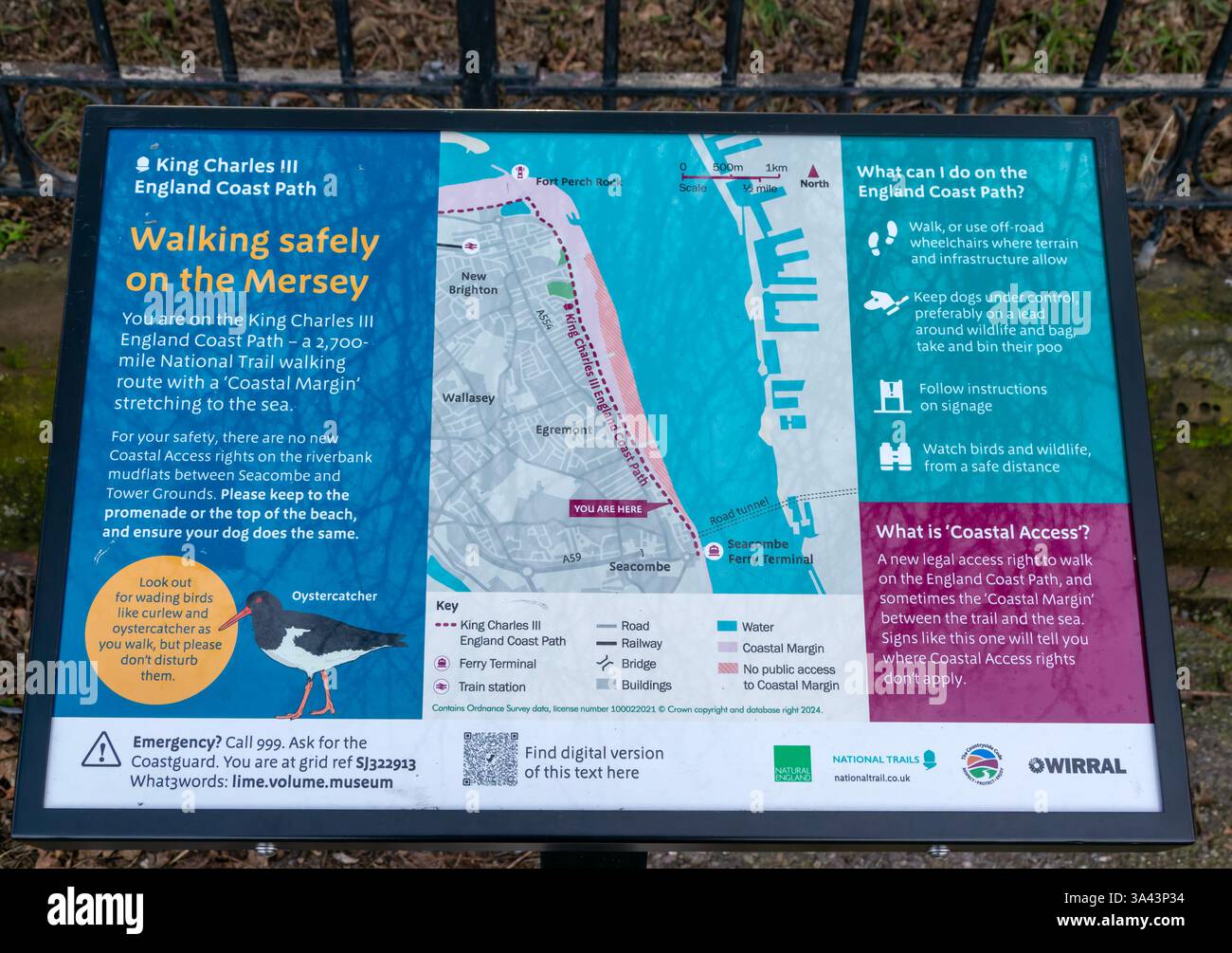 Information board and map King Charles III England Coast path, Wallasey ...